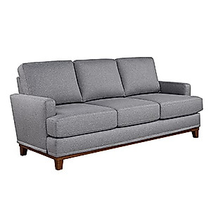 Bridgevine Home Modern 80 Inch Sofa Couch with Dark Walnut Accent Wood Base, for Living Room Easy Clean Couch, Deep Seating Reversable Memory Foam Cushions, Marcus Alabaster Grey, Avalon Grey