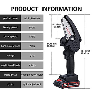 Mini Chainsaw Cordless, FAMICCI 4-Inch Battery Chainsaw, Small Electric saw, Rechargeable Portable one-Hand Power Chain Saws For Tree Trimming/Wood Cutting/Branch Pruning (24v 2 Batteries + 3 Chains)