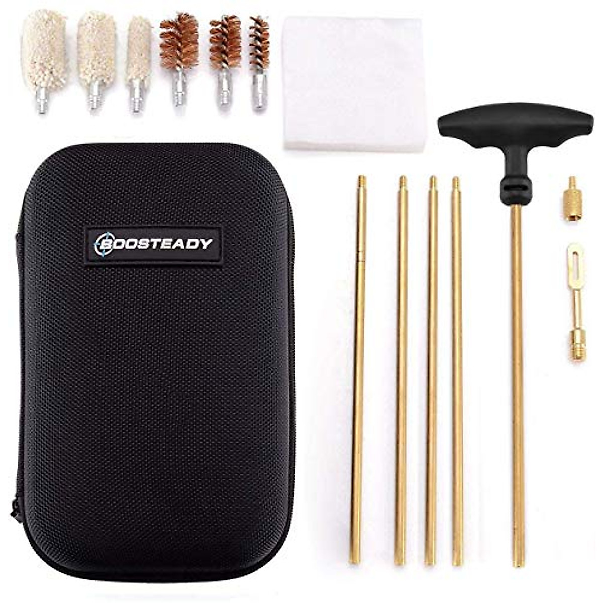 BOOSTEADY Shotgun Cleaning Kit and Case - Universal Cleaning Kit Brass Rods Black Compact Travel Case Bronze Metal Brushes Heads and Cotton Mop for 12, 20 and .410 Gauge Shotguns