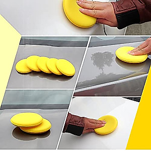 Fasmov 36 Pack 4" Foam Applicator Pads, Super Soft Car Cleaning Yellow Round Car Foam Sponge Foam Applicator Pad Washing Foam Sponge Cleaning Tool for Car Microfiber Sponge