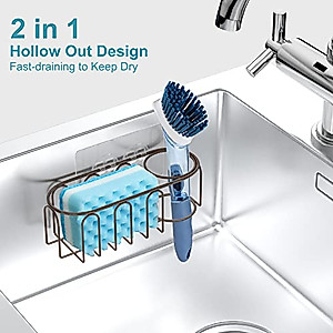 stusgo Sink Sponge Holder for Kitchen Sink, Sink Holder for Brush and Sponge, 2 in 1 Design Adhesive Sponge Caddy Stainless Steel, Rustproof, Waterproof, Bronze