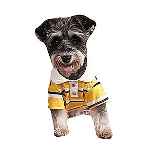 QWINEE Striped Dog Polo Shirt Puppy Clothes Dog Tee Shirt Stretchy Casual Pet Shirt for Small Medium and Large Cats Dogs Kitten Yellow L