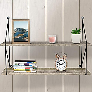 Sorbus® Floating Shelf with Metal Brackets — Wall Mounted Rustic Wood Wall Storage, Decorative Hanging Display for Trophy, Photo Frames, Collectibles, and Much More (2-Tier – Grey)