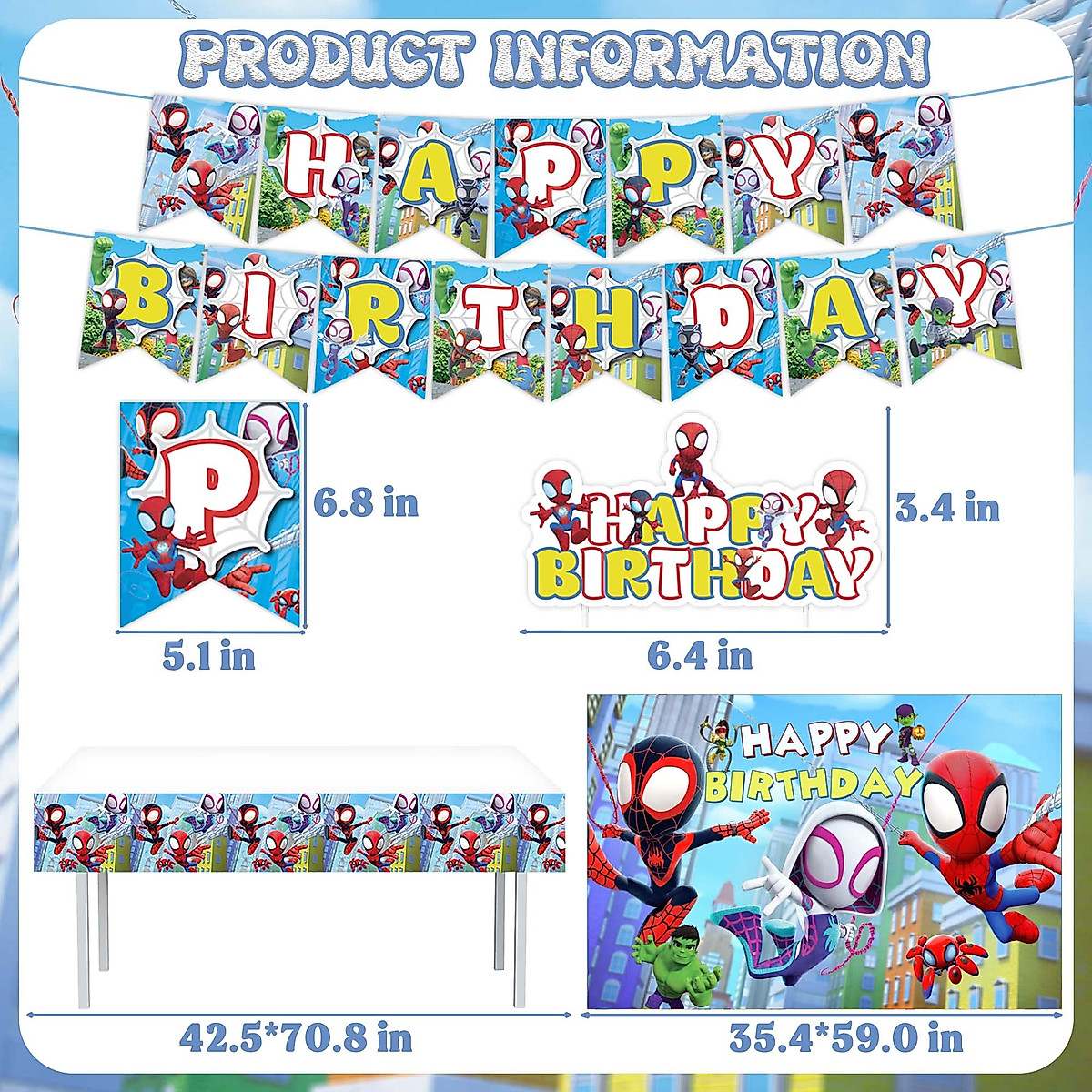 Spidey and His Amazing Friends Birthday Party Decorations, Spidey and His Amazing Friends Party Supplies Include Backdrop, Banner, Foil Balloons, Tablecloth