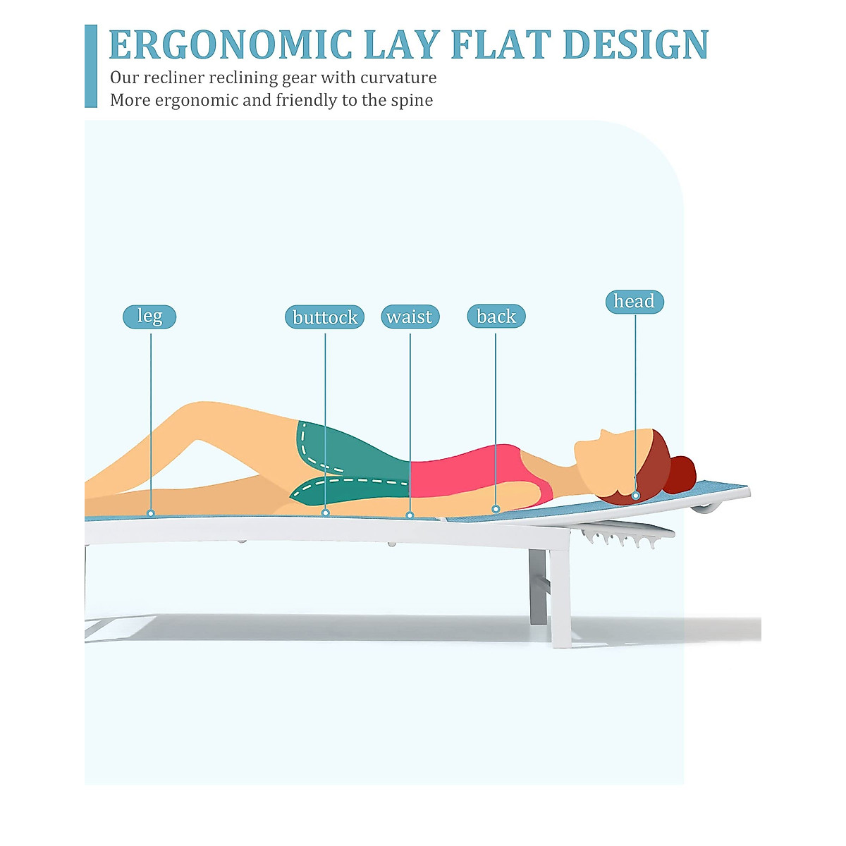 VredHom Patio Chaise Lounge Chair Set, 3PCS Outdoor Recliner Lounge Chair with Side Table, All Weather Chaise with 5 Adjustable Backrest and Lay Flat Positions for Garden, Balcony, Pool