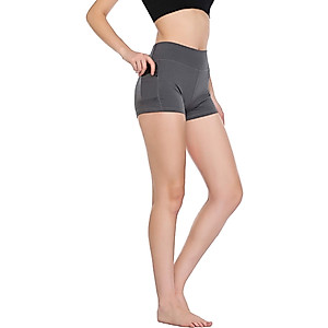 CADMUS Women's Workout Yoga Running Compression Exercise Booty Shorts with One Side Pockets,3 Pack,09,Black,Grey,Wine Red,Small