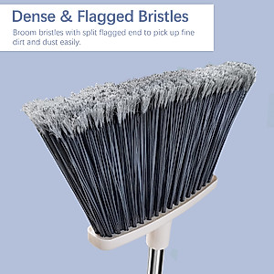 Aifacay Heavy Duty Broom, Outdoor Indoor Broom Home Kitchen Lobby Commercial Broom for Sweeping 56 Inch Long Handle Angle Broom with Flagged Stiff Bristles