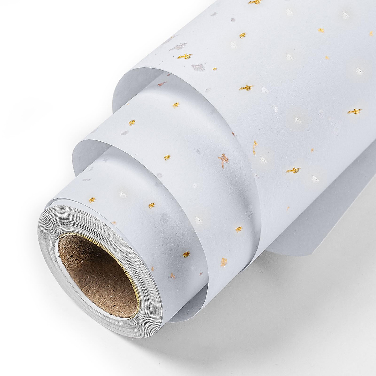Homeral Wrapping Paper Roll-17inch x 16.5ft White with Silver and Gold Foil Flake for Christmas, Birthday, Wedding, Bridal Shower, Anniversaries, Party