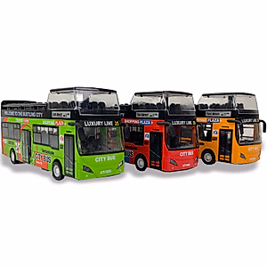 Liberty Imports 1:32 Scale Die Cast Sightseeing Tour Bus Toy Pull Back Vehicles | Mini Double Decker Tourist Open Top Bus Model Car | Pullback Action Toys with Lights and Music (Red)