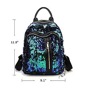 Chiclinco Mini Sparklely Mermaid Sequin Backpack Rucksack Schoolbag for Women Teenage Girls (Blue & Green)