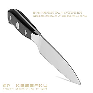 KESSAKU Utility Knife - 5 inch - Dynasty Series - Razor Sharp Kitchen Knife - Forged ThyssenKrupp German High Carbon Stainless Steel - G10 Garolite Handle with Blade Guard