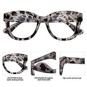 AMOMOMA 3 Pack Retro Oversized Reading Glasses for Women Blue Light Blocking Computer Readers Spring hinge AM6003 with Brown+Blue+Grey Tortoise Frame 2.00 x