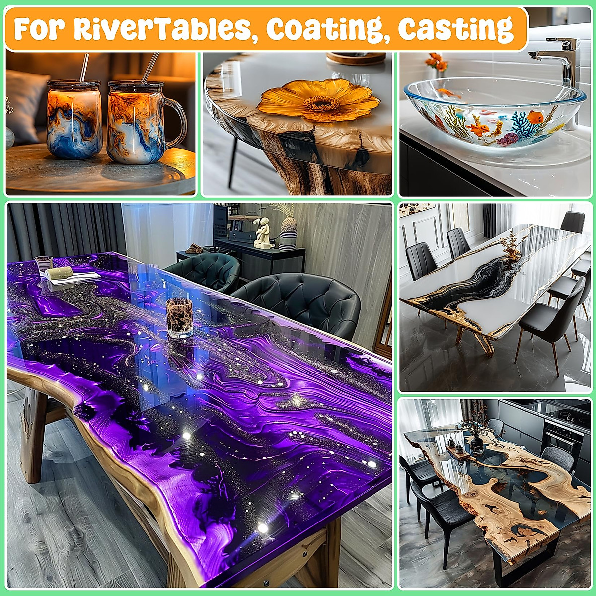 Epoxy Resin Clear Crystal Coating Kit 17.6oz - 2 Part Casting Resin for Art, Craft, Jewelry Making, River Tables, Bonus Gloves, Measuring Cup, Wooden Sticks, Gold Foil Flakes and Tweezers