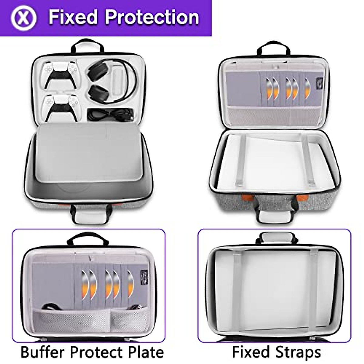 YOREPEK Hard Shell Carrying Case for PS5, Travel Bag Compatible with Playstation 5 Console Controller, Protective Storage Bag for PS5 Disk Digital Edition, Games, Headset and Gaming Accessories, Grey