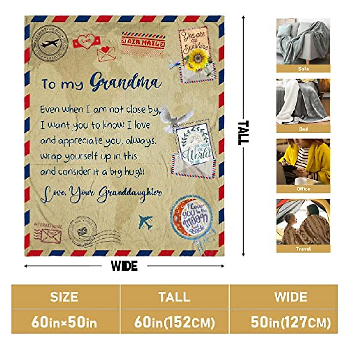 Dfaqehk Grandma Gifts from Grandchildren, Mothers Day Birthday Gifts for Grandma, Best Gift for Grandma from Granddaughter, Thoughtful Grandmother Gift Ideas Throw Blanket 60 x 50 Inch