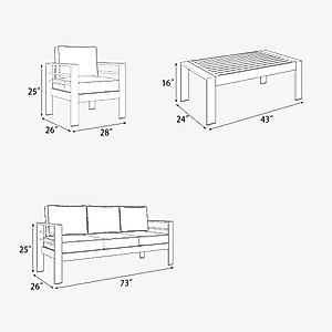 Aeeiua 4 Pieces Aluminum Outdoor Patio Furniture Set with Coffee Table, Modern Metal Conversation Sofa Set with Deep Seating