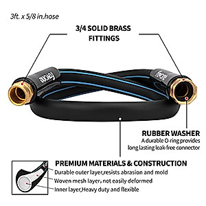 Fevone Garden Leader Hose 3 ft Lead-in Short Hose, 5/8 Heavy Duty Water Hose, Garden hose Extender/Hose Reel Connector, Male to Female 3/4 Solid Brass Fittings