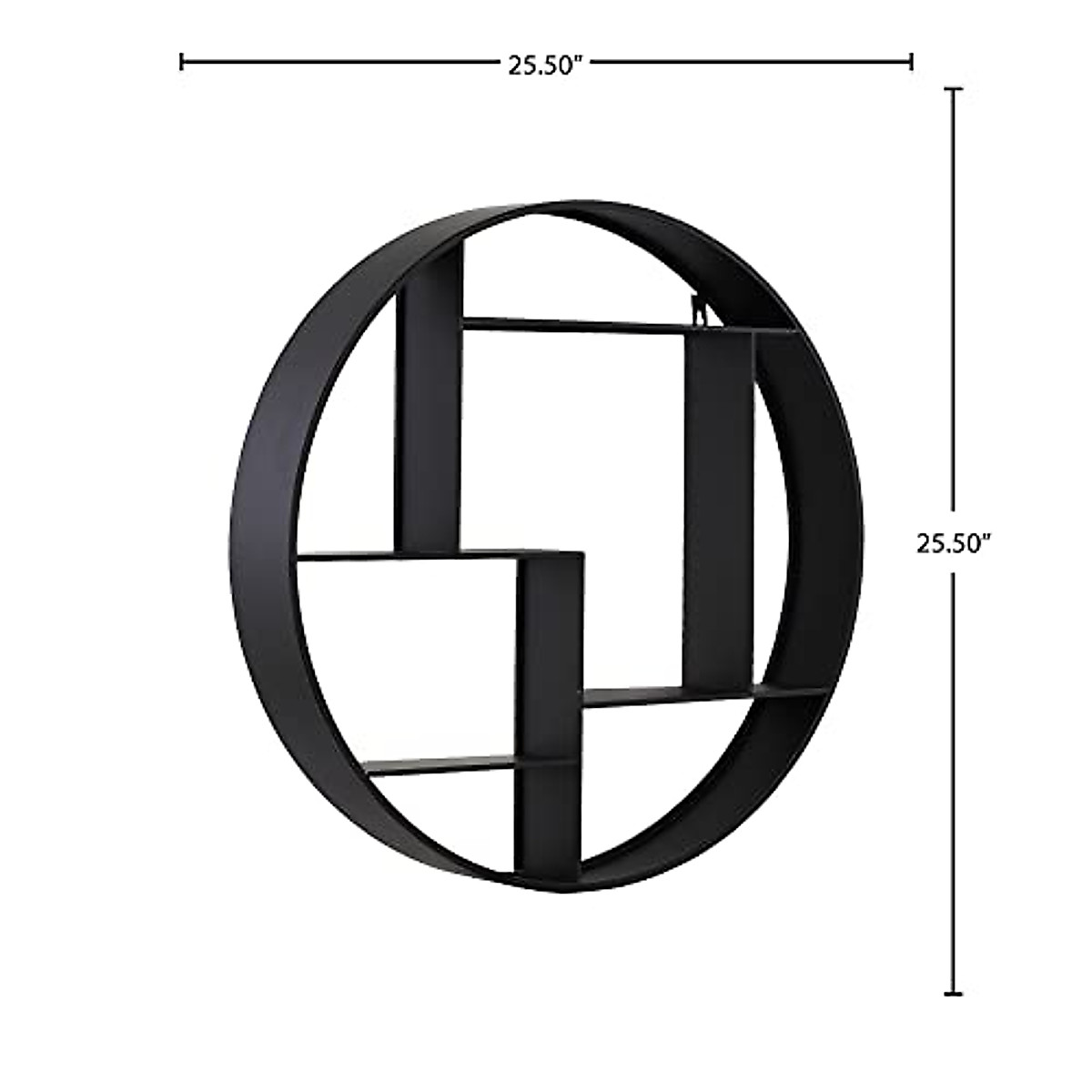 Urban Trends Collection Round Black Wall Shelf, Floating Metal Shelves Wall Decor with 7 Slots, and 2 Keyhole Hangers for Bathroom, Room, Bedroom, Kitchen, TV, Home, Size: 25.50"x4.50"x25.50"H