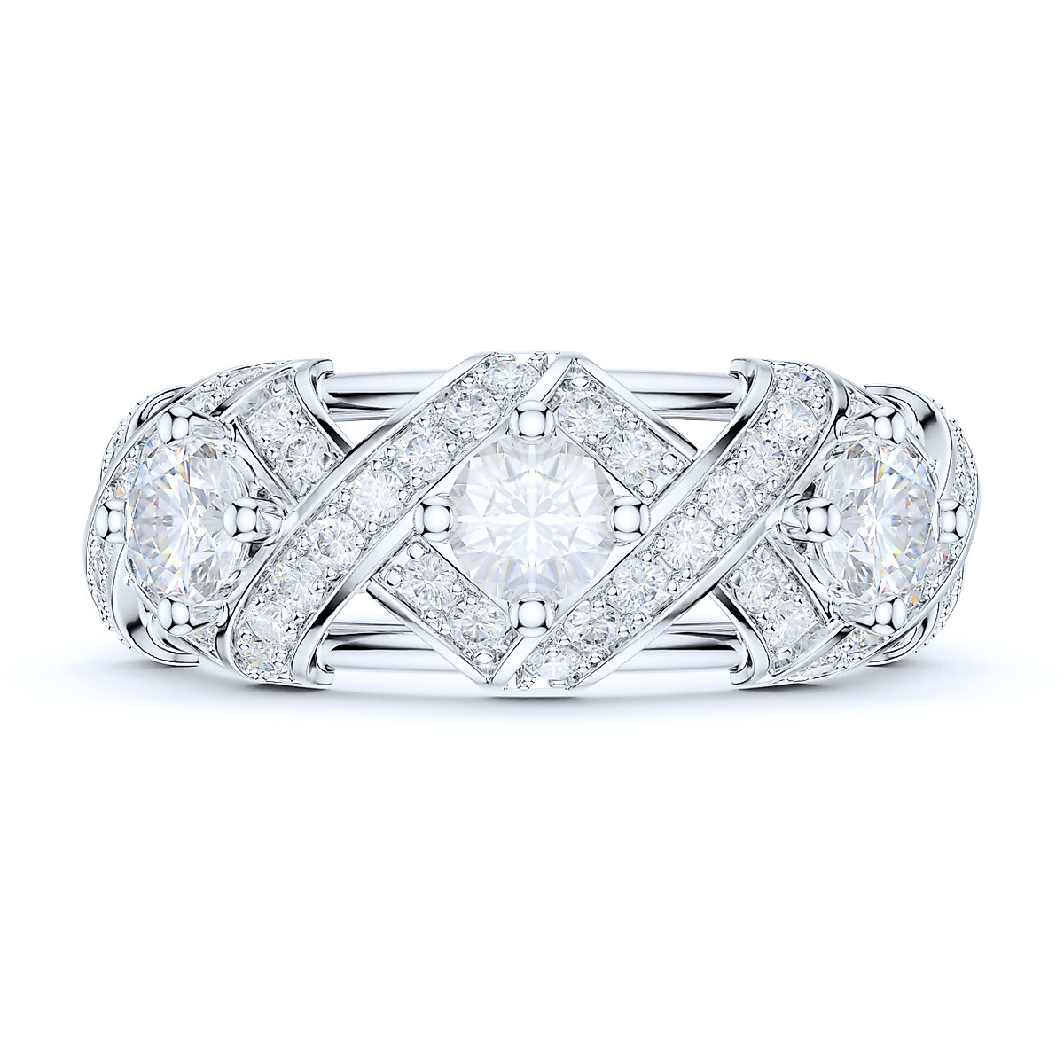 PRSTANI Sterling Silver Luxury Vintage Crisscross Crown 3-Stone Round Brilliant Cut Genuine Moissanite Ring For Women Promise Ring Wedding Band (8)