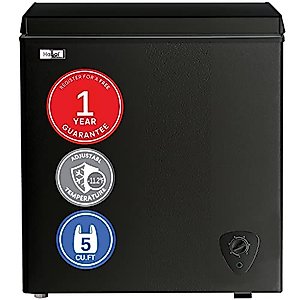 Chest Freezer Freestanding Deep Freezer 5.0 Cu Ft with Storage Basket and Adjustable Feet Top Open Door Small Compact Freezer Adjustable Thermostats for Garage Dorm Kitchen Office Business, Black