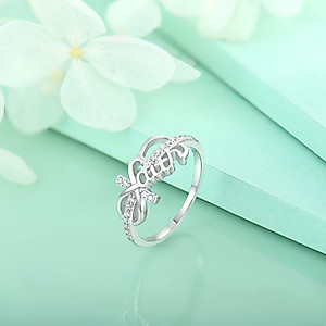 FJ Infinity Cross Ring For Women Sterling Silver Faith Ring Jesus Jewelry (Size 6)