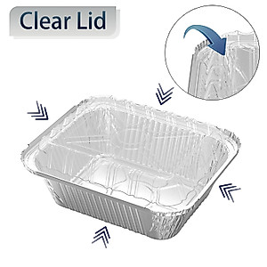 iHomeSet 60 Pack 1 lb Rectangular Disposable Aluminum Foil Pan 16 oz Take Out Food Containers with Clear Plastic Dome Lids, for Catering, Baking, Roasting Food