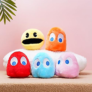 WjcnPac-Man 6inches Pac Plush Toy, Ghost Stuffed Plushes,Set of 5 Toys Can Be Used for Party Decoration, Soft and Comfortable Stuffed Animal, Suitable for Birthday Gifts, Children's Day Giftsetc.