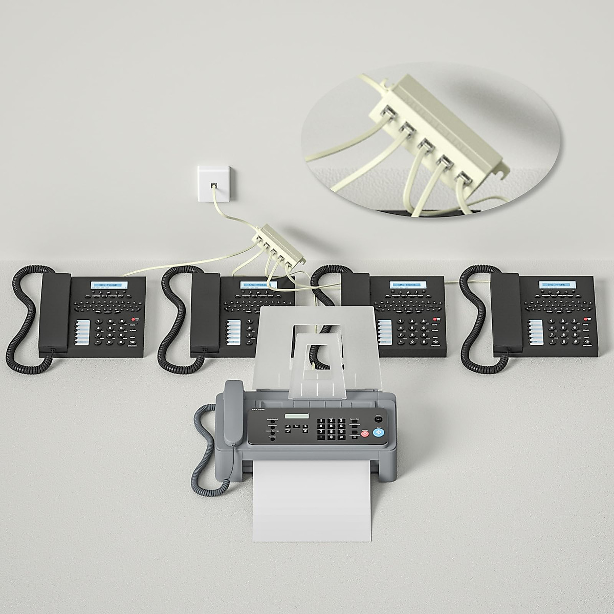 Goupchn Five Way Telephone Splitter RJ11 6P4C Male to 5 Female Outlet Ports Sockets Phone Line Splitter Adapter for Telephone, Landline, Fax Ivory