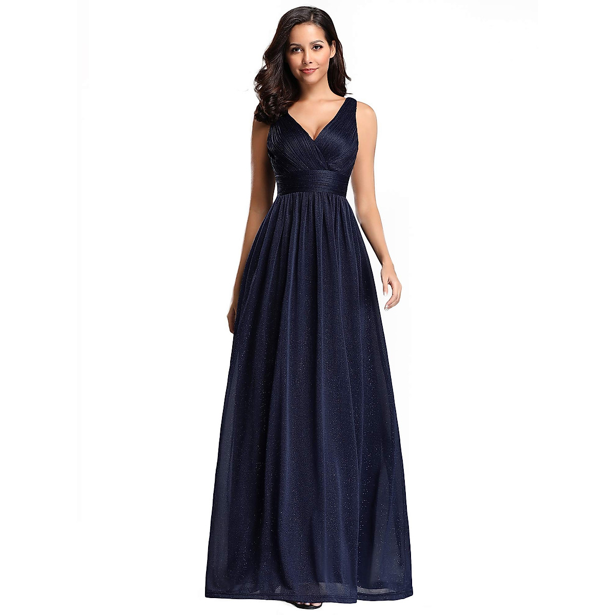 Ever-Pretty Womens Shimmery Ruched Long Evening Cocktail Bridesmaid Dresses for Women US 8 Navy Blue