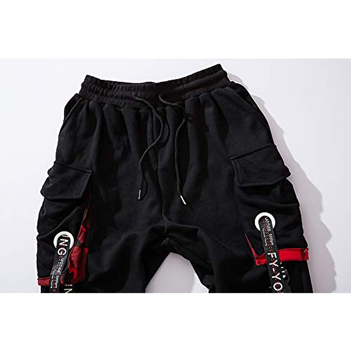 Hello MrLin Men's Jogger Pants Punk Cargo Baggy Techwear Hip Hop Harem Pants Streetwear Tactical Track Pants Black