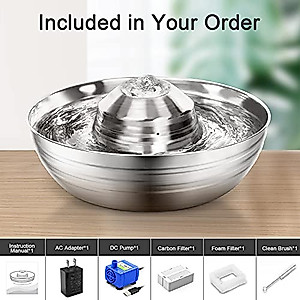 Huicocy Cat Water Fountain Stainless Steel, 67Oz/2L Pet Fountain with Ultra-Quiet Design, Visible Water Level, 360° Automatic Cat Water Dispenser Easy Assemble and Clean,Supply Water Even Power Off