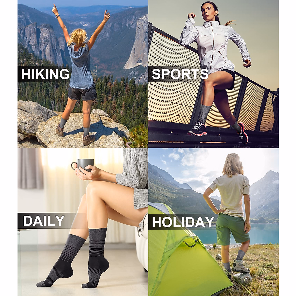 FITRELL 4 Pack Women's Merino Wool Hiking Socks Wicking Cushioned Warm Thermal Walking Boot Crew Socks, Christmas Gifts, Purple+Pink, Medium, for Shoe Size 8.5-11