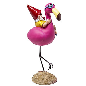 Funny Guy Mugs Garden Gnome Statue - Gnome and A Flamingo - Indoor/Outdoor Garden Gnome Sculpture for Patio, Yard or Lawn