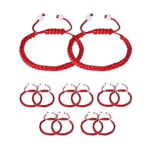 Gejoy 12 Pieces Handmade Kabbalah Red String Bracelet Adjustable Luck Bracelet with 2 Pieces White Bead for Success