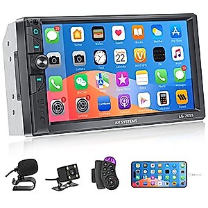 Double Din Radio,Double Din Car Stereo with Backup Camera, 7 Inch Touch Screen Car Stereo Multimedia Car Radio Support Mirror Link/Bluetooth Caller/FM/Fast Charging/TF/USB/EQ/Aux/Remote Control/Type C