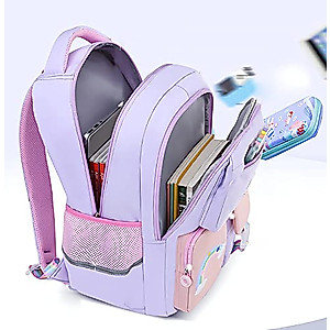Uamdrup Kids Purple Unicorn Backpack For Girl, Cute Lightweight Durable Large Capacity School Bookbag Waterproof Travel Bag With Lunchbag