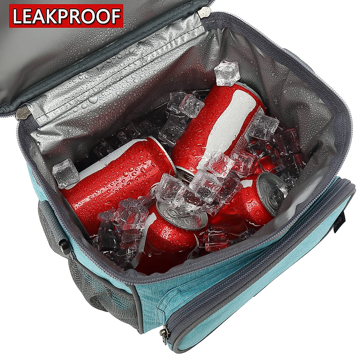 FlowFly Insulated Reusable Lunch Bag Adult Large Lunch Box for Women and Men with Adjustable Shoulder Strap,Front Zipper Pocket and Dual Large Mesh Side Pockets,SeaBlue