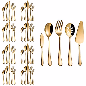 Flatware Set, Magicpro Modern Royal 45-Pieces gold Stainless Steel Flatware for Wedding Festival Christmas Party, Service For 8