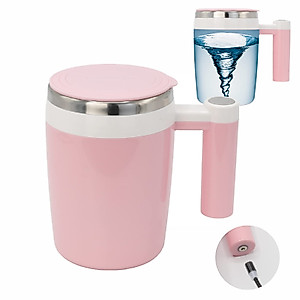daasigwaa Rechargeable Self Stirring Mug - Magnetic Electric Auto Mixing Stainless Steel Cup for Office/Kitchen/Travel/Home Coffee/Tea/Hot Chocolate/Milk-430 ml/14.5 oz(Pink)
