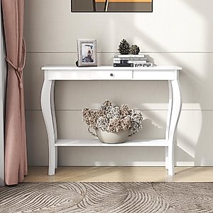 ChooChoo Narrow Console Table with Drawer, Chic Accent Sofa Table, Entryway Table, White