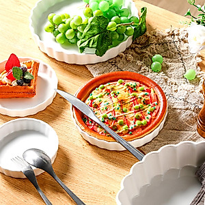 Zhehao 5 Pcs Porcelain Tart Pan Set, 5"/ 6"/ 7"/ 9"/ 11" Quiche Ceramic Baking Dish Non Stick Round Pie Dish White Pie Plate with Ruffled Edge for Tarts, Pie, Microwave, Dishwasher and Oven Safe