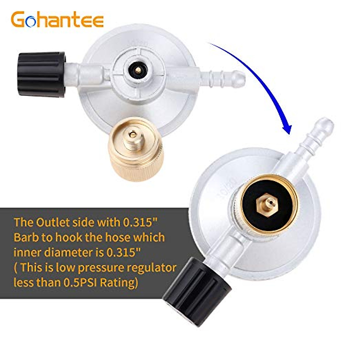gohantee Propane Low Pressure Regulator Ajustable Flow with 8mm Barb Hose Connection Connect 1LB Disposal Bottle Valve for Camping Stove