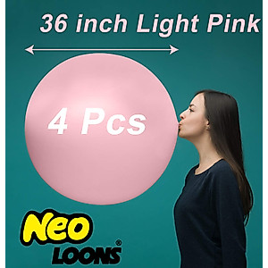 36 inch Light Pink Giant Balloons - Neo LOONS 4 Pcs Light Pink Big Balloons Jumbo Round Balloons for Wedding, Baby Shower, Christmas,Birthday Party and Event Decoration
