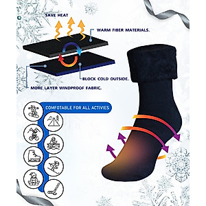 RATIVE Cold Weather Thick Heat Trapping Insulated Thermal Boots Socks Pack Warm Winter Long Crew for Men Women (12-14,2 pairs/black+grey+navy)