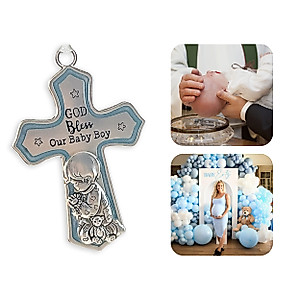Ganz U.S.A., LLC Ornate Crib Cross Decor with White Ribbon Baby Boy for Baptism, Christening, Baby Shower God Bless Our Baby Boy