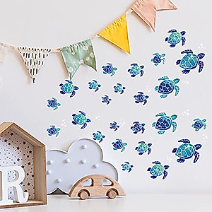 2 Sets Vinyl Sea Turtles Wall Stickers Ocean Wall Decals Ocean Bubbles Stickers DIY Under The Sea Party Decorations for Bathroom Toilet Bedroom Nursery Room Children Room Living Room