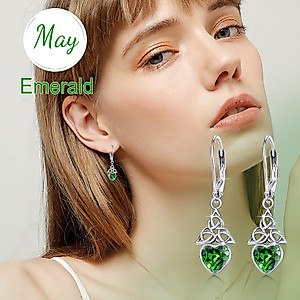 Celtic Emerald Birthstone Dangling Earrings 925 Sterling Silver Birthstone Emerald Green Drop Dangle Earrings May Birthstone Earring Celtic Jewelry Christmas Gifts for Women Graduation Gifts Birthday