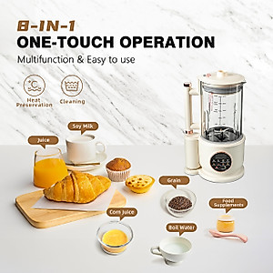 AMERZIS 8 in 1 Nut Milk Maker, 45oz Automatic Soybean Milk Machine for Homemade Almond, Oat, Coconut, Soy, Plant Based Milks and Non Dairy Beverages, with Delay Start/Keep Warm/Boil Water, Cream