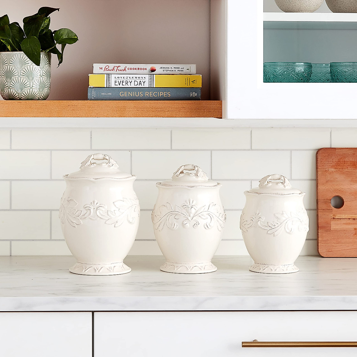 Certified International 3 Piece Firenze Ivory Canister Set, 74 oz/106 oz/144 oz