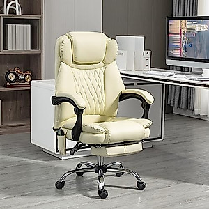 ONPNO Ergonomic Office Chair with Massager, Heated Office Chair Reclining Massage Desk Chair, Home Office Desk Chair w/Foot Rest, Padded Armrest, Height Adjustable Swivel Work Chair (White)